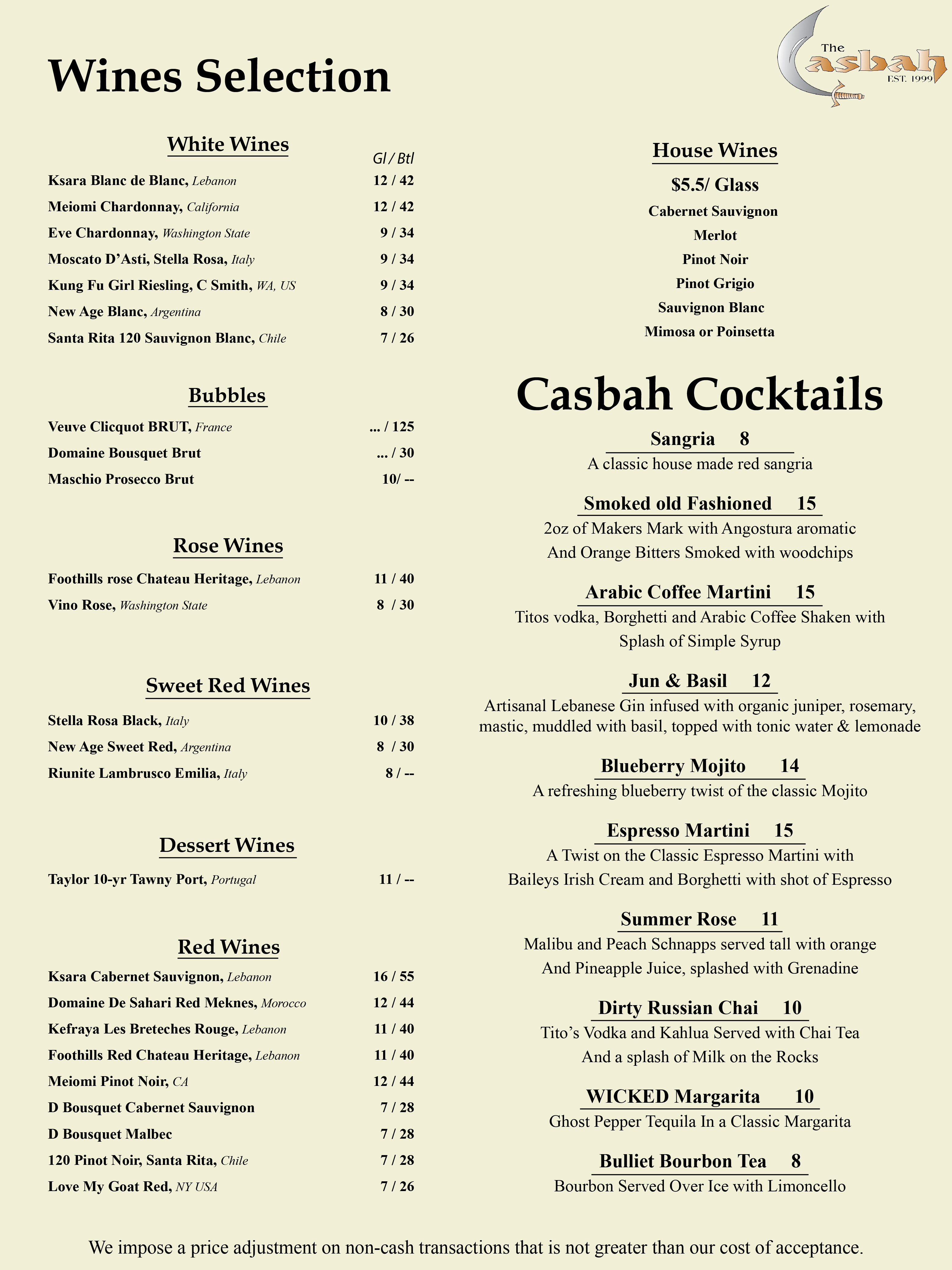 Menu | The Casbah Cafe
